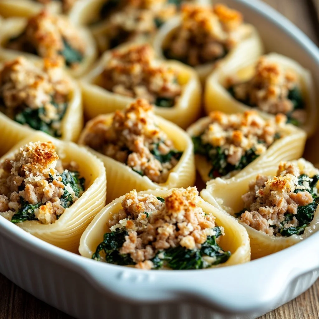 Healthy Stuffed Shells with Ground Turkey and Spinach